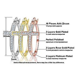 uPrimor Simple Medium Average Size 30mm(1.25 In) CZ Cubic Zirconia Cross Hoop Earrings, for adults only