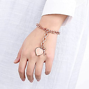 M MOOHAM Charm Bracelets for Women Girls, Rose Gold Letter C Initial Charm Bracelet Mothers Day Valentines Gifts for Women Jewelry, Bridesmaid Proposal Gifts for Wedding