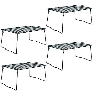 mDesign Metal Stackable Storage Shelf - Closet, Cabinet, Countertop 2-Tier Raised Organizer - for Bedrooms, Bathrooms, Entryways, Hallways - 17" x 12" x 8", 4 Pack - Black