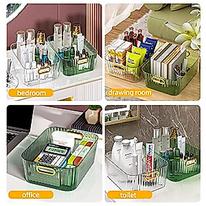 BIEDUM 2 Pack Open Compartment Clear Plastic Organizer, Rectangular Makeup and Vanity Storage Bin and Pantry Caddy with Pass-Through Handles for Bathroom Kitchen Refrigerator Organizers and Storage