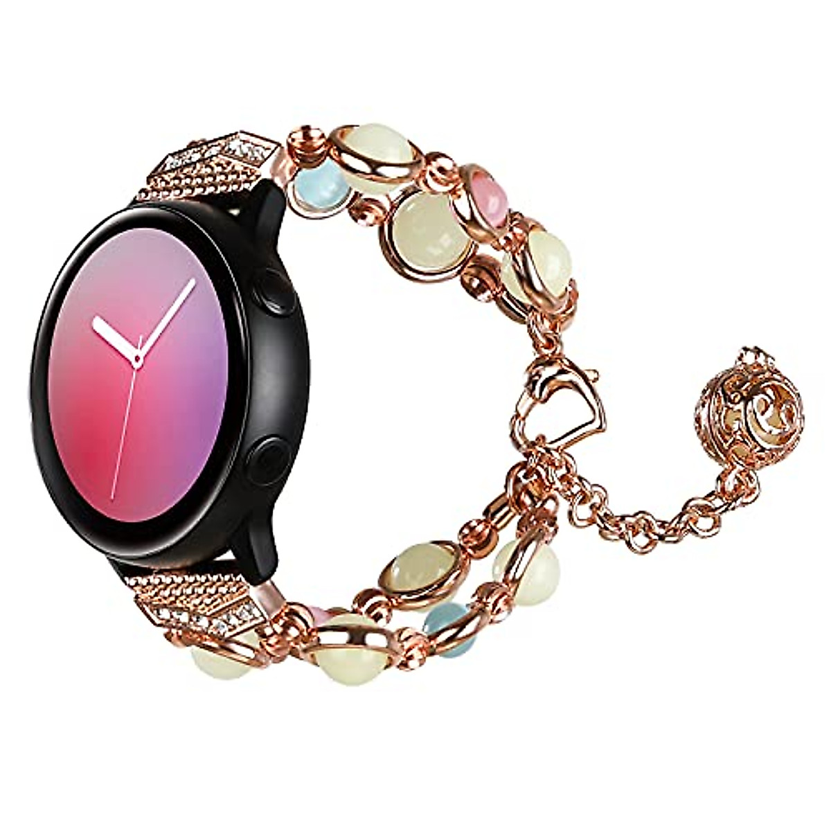 TiMOVO Beaded Fashion Band Compatible with Galaxy Watch Active 2/Active/Galaxy Watch 7/6/5/4 40mm 44mm, Elastic Beaded Night Luminous Beads Band Strap for Women, Rose Gold