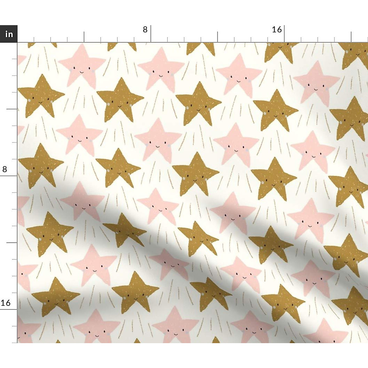 Spoonflower Fabric - Stars Pink Gold Star Smile Cute Printed on Petal Signature Cotton Fabric by The Yard - Sewing Quilting Apparel Crafts Decor