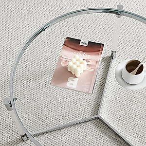 Saint Mossi Glass Coffee Table, Modern Design, Single Layer Glass Coffee Table for Living Space, D32 x H17, Clear Glass Top, Clear Acrylic Leg & Chrome Finish Metal Frame