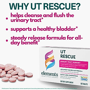 Elements UT Rescue, 60 Tablets (30 Day Supply), Urinary Tract Support Supplement, Bladder and Urinary Tract Health Support and Cleanse, Gluten Free