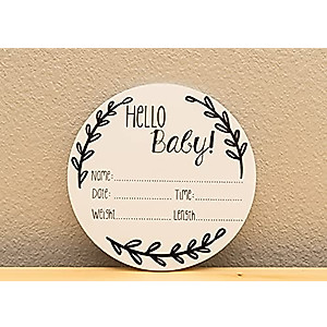 Nana's Little Angels Large Birth Announcement Sign 8 inch White “Hello Baby” Newborn Baby Name Announcement Wooden Sign with Black Paint Marker Baby Announcements for Hospital Pictures & Photo Prop…