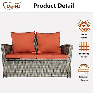 Do4U 4 Pieces Patio Furniture Sets Outdoor Sectional Wicker Set Outdoor Conversation Set Patio Set Patio Loveseats with Coffee Table Porch, Poolside, Terrace, and Yard (Grey-Orange)