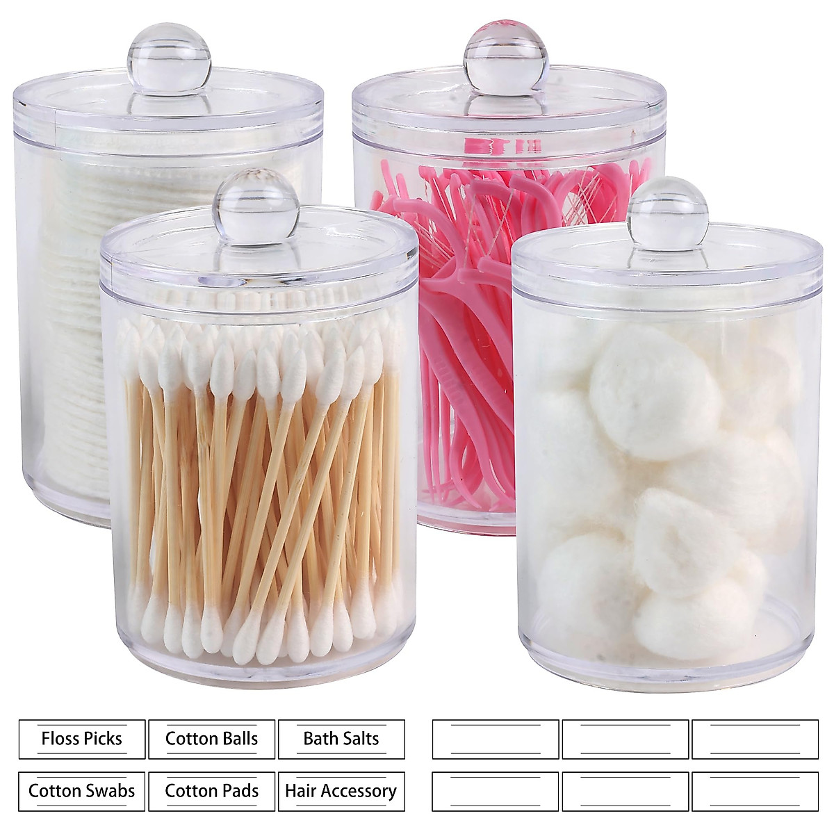Aynoo 1 Pack Qtip Holder Dispenser Apothecary Jars for Cotton Swabs, Cotton Pads, Floss Picks Vanity Makeup Storage Organizer Set, Clear, 1 Pack, 12 oz