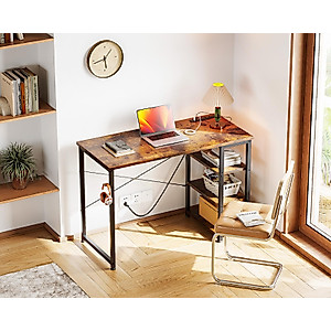 AODK Laptop Desk Small Desk, 40 Inch Computer Desk with Power Outlet and USB & Type-C Charging Port, Writing Desk with 3-Tier Reversible Storage Shelf for Home Office, 40'' x 16'', Rustic Brown