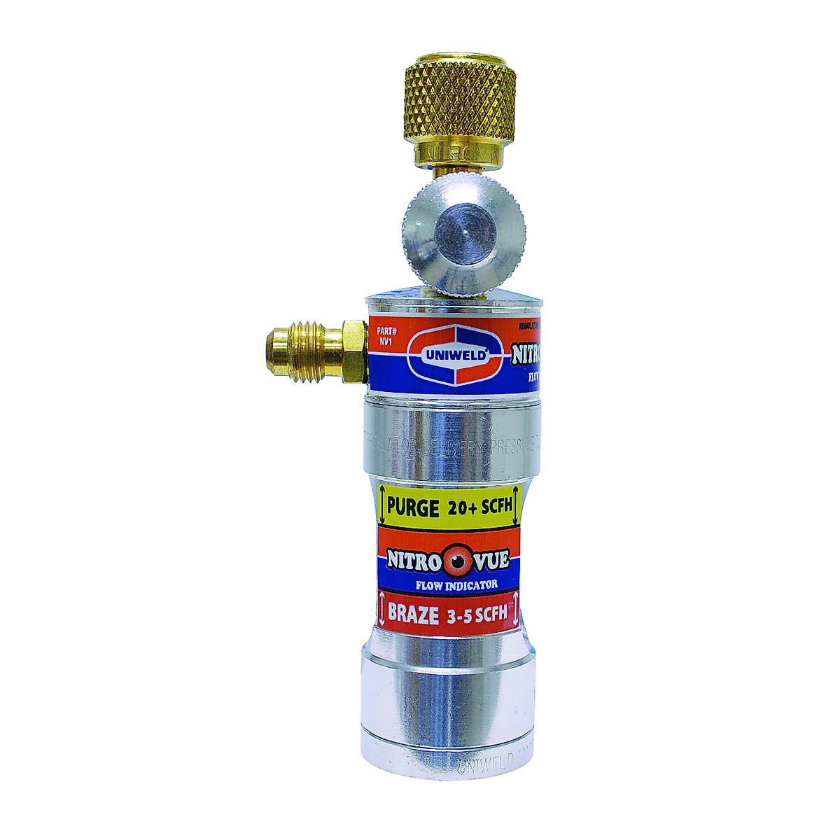 Uniweld NV1 Nitro Vue Flow Indicator with 1/4" Flare Fittings Single-Gas Flowmeter, Regular, Silver