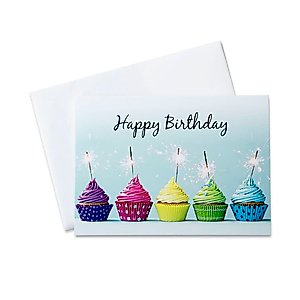 CEO Cards - Birthday Greeting Cards (Cupcake Sparklers), 5x7 Inches, 25 Cards & 26 White Envelopes (B1605)