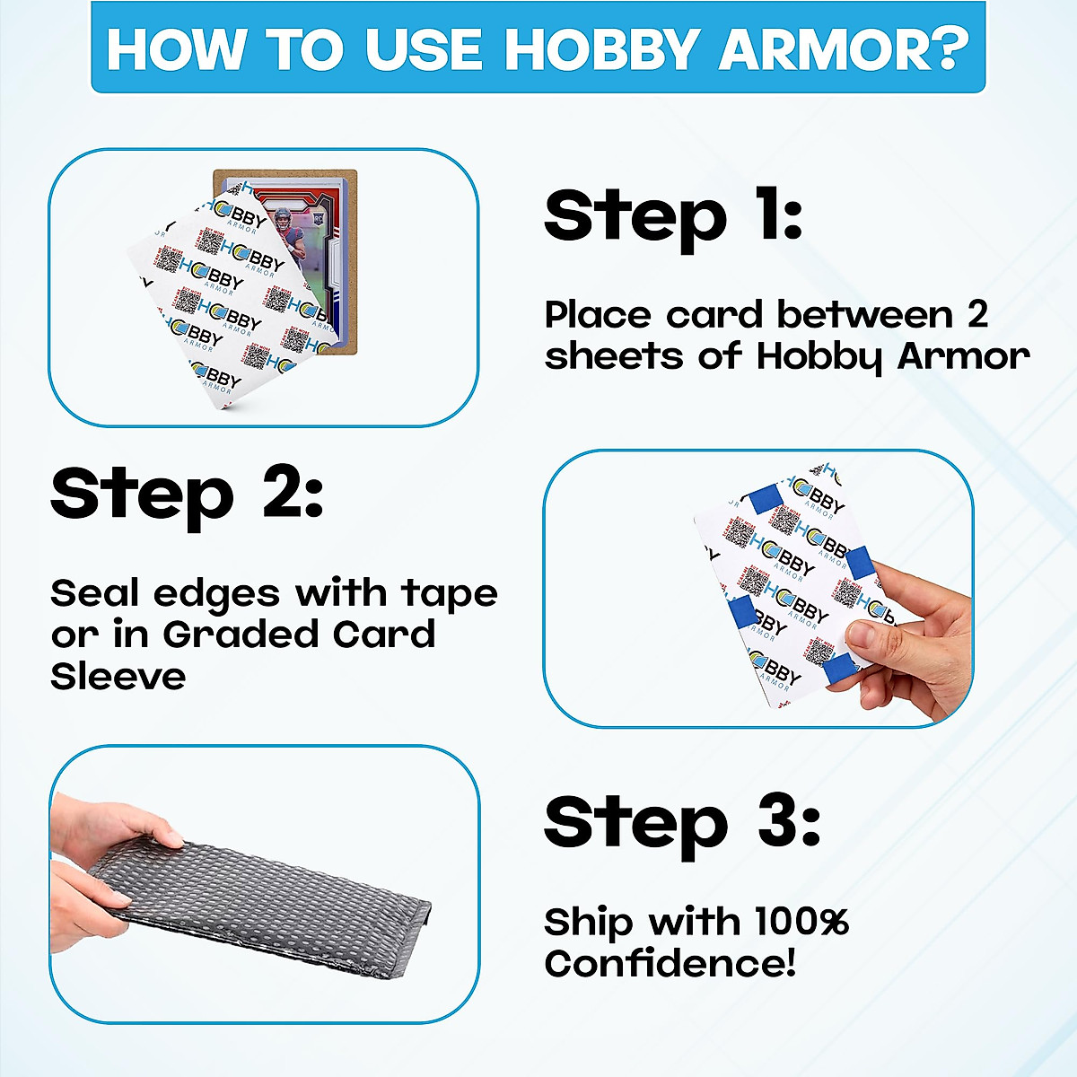 Hobby Armor Trading Card Shipping Protectors 3.5" x 4.5" - Premium Cardboard Inserts Card Mailers - Precut Cardboard Sleeves for Trading Card Packaging - Cardboard Flats for Card Breakers - Box of 100