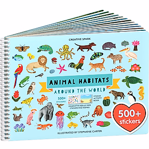 Cupkin Animal Sticker Book Activity for Kids, Toddler Airplane Travel Essentials, 500+ Habitat Stickers for Kids + 12 Scenes + 12 Coloring Book Pages, Animal Lover Gift, Childrens Crafts for Ages 2-8