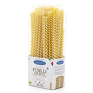 Giusto Sapore Imported Artisanal Fusilli Col Buco Italian Pasta, Organic Bronze Drawn, 340G