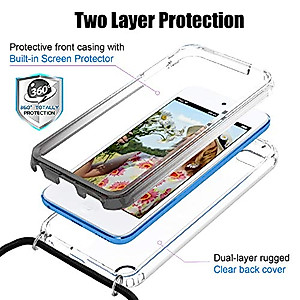 iPod Touch 7 Case, iPod Touch 6 Case, iPod Touch 5 Case with Neck Cord Lanyard Strap, OWKEY Full Body Crystal Clear Case with Built in Screen Protector, Shock Drop Proof Slim Fit Cover for Christmas