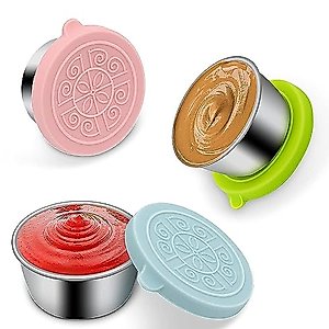 Salad Dressing Containers To Go, 3x1.7oz Small Stainless Steel Condiment Containers with Lids, Leakproof Dip Containers, Reusable Mini Sauce Container, Premium Silicone Lids Dipping Sauce Cups