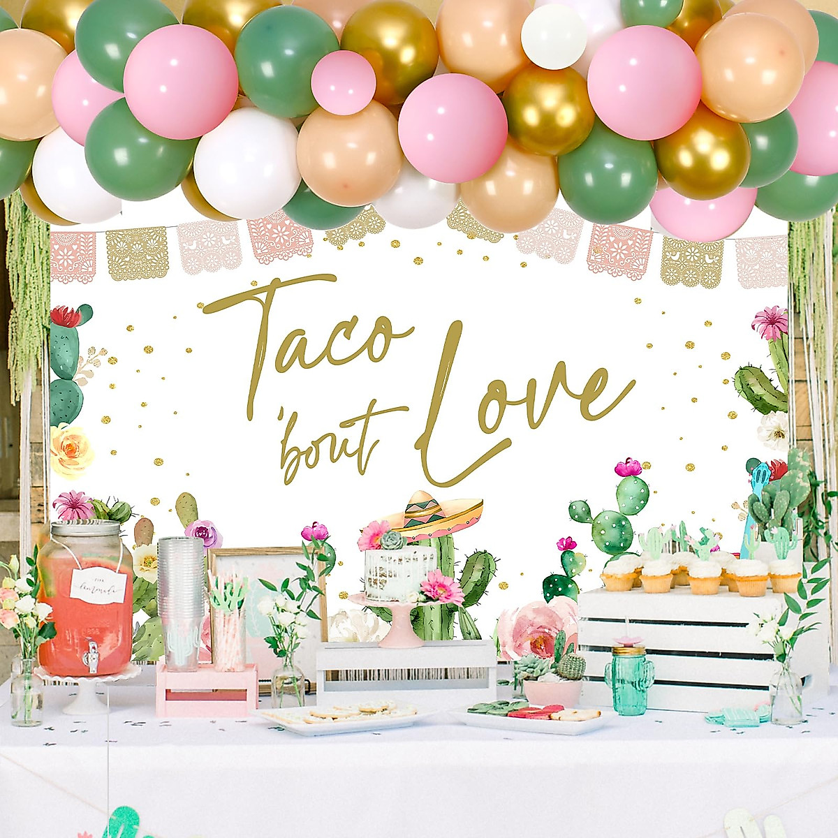 Taco Bout Love Bridal Shower Decorations, Sage Green Balloon Garland Kit, Fiesta Bridal Shower Backdrop, Bride to Be Sash, Ring Cactus Foil Balloons, Mexican Wedding Shower Bachelorette Party Supplies