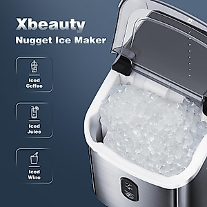 Xbeauty Nugget Ice Maker-Nugget Ice Maker Countertop Up to 35lbs of Ice a Day with Self-Cleaning,Removable Ice Basket&Scoop for Home/Kitchen/Office/Party