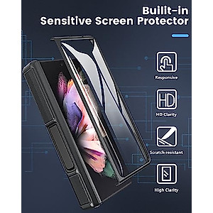 Viaotaily for Samsung Galaxy Z Fold 3 Case with Card Holder & Kickstand & Slide Camera Protection, Built-in Screen Protector & Hinge Protection, Durable Shockproof Wallet Phone Case for Z Fold 3,Black