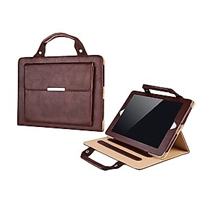 TechCode Case for iPad 9th Generation 10.2, Portable Handbag Wallet Flip Case PU Leather Stand Cover with Handle Pocket Sleeve for iPad 7th/8th /9th Generation 10.2 inch (Brown03)