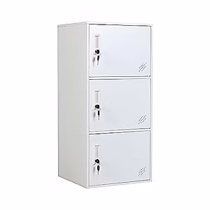 3 Door Metal Vertical Storage Locker for Kids Bedroom, Children Room, School, Office, Home ,Stackable Steel Storage Cabinet for Toys, Clothes & Sports Equipment,Anti-falling Device. (3D, White)