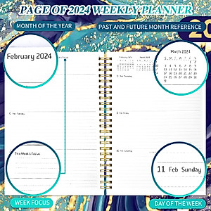 2024 Planner - Academic Weekly & Monthly Planner with Monthly Tabs, Elegant Daily Planner Yearly Calendar from Jan. 2024 to Dec. 2024, Hardcover Elastic Closure 6.4" x 8.5", Blue Waterink