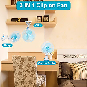 KOCASO 8.1 Inch Oscillating Desk Fan with Strong Wind and Clamp with Cable Cord