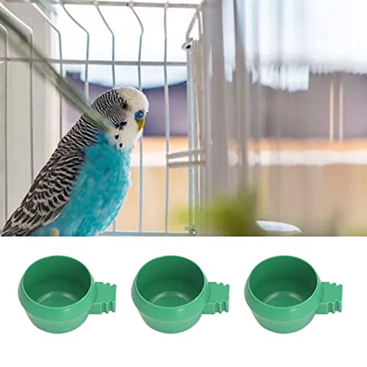 Bird Feeders, 25 Pcs Mini PP Plastic Birds Cage Sand Cup Feeding Holder Mosaic Card Installation Easy to Use Green Design Parrot Food Water Bowl Pigeons Birds Cage Sand Cup for Parrot Pigeon(S)