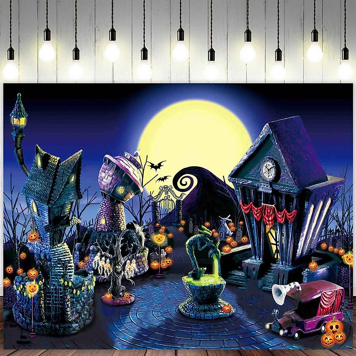 ZTHMOE 10x8ft Halloween Nightmare Themed Party Photography Backdrop Pumpkin Moon Town Background Birthday Baby Shower Christmas Party Decorations Photo Tapestry Props