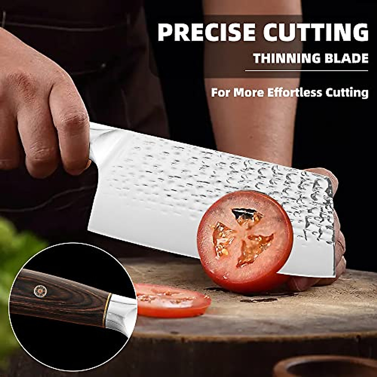 Meat Cleaver - Hand Forged Heavy Duty Meat Chopper - High Carbon Stainless Steel Butcher Knife - Kitchen Chopping Knife for Home Kitchen and Restaurant (Black)