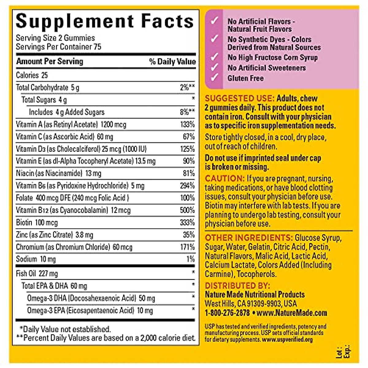 Nature Made Womens Multivitamin with Omega-3 for Daily Nutritional Support, 150 Gummies, 75 Day Supply