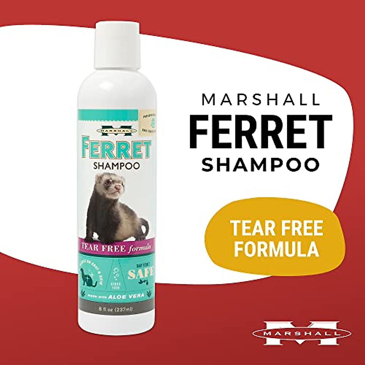 Marshall Pet Products Natural pH Balanced, Tearless Baby Safe Original Aloe Vera Ferret Deodorizing Shampoo with Eucalyptus and Safflower Oil, 8 oz