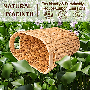 FairyHaus Wicker Trash Can with Handles, Natural Water Hyacinth Wicker Waste Basket, Handwoven Wicker Trash Basket for Bathroom Bedrooms, 13" L x 7.5" W x 12.2" H