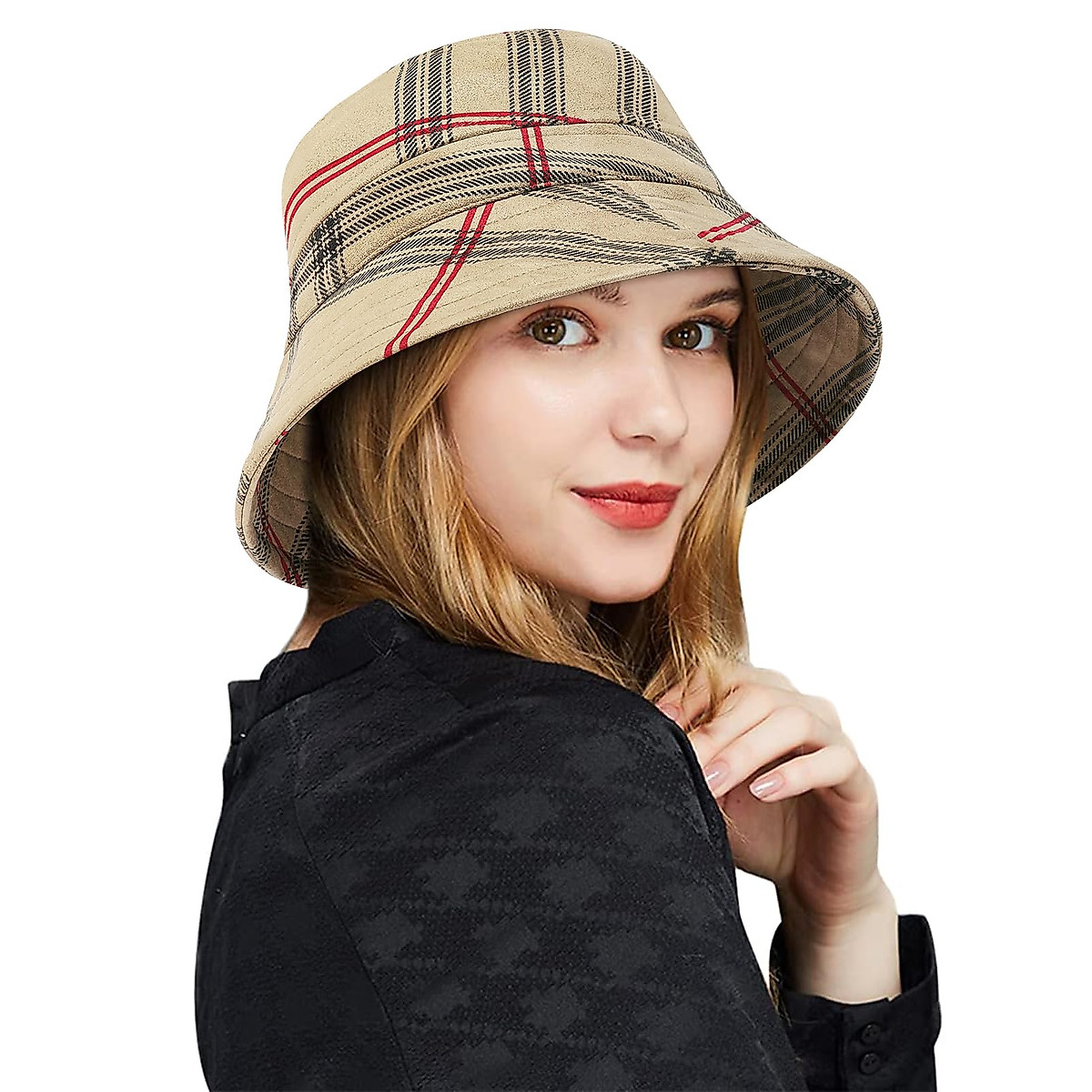 DOCILA Bucket Hat for Women Stylish Plaid Sun Protection Hats Foldable Checks Fisherman Cap Casual Sombrero De Copa Femme Fashionable Bob Visor Hat