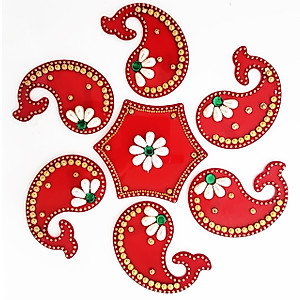 ARTISENIA Handmade Red Dolphin Acrylic Diwali Rangoli Floor Decorations Table Decoration Studded Stones Sequins Traditional Festive Home Door Décor | Floor Wall Stickers RJV-002