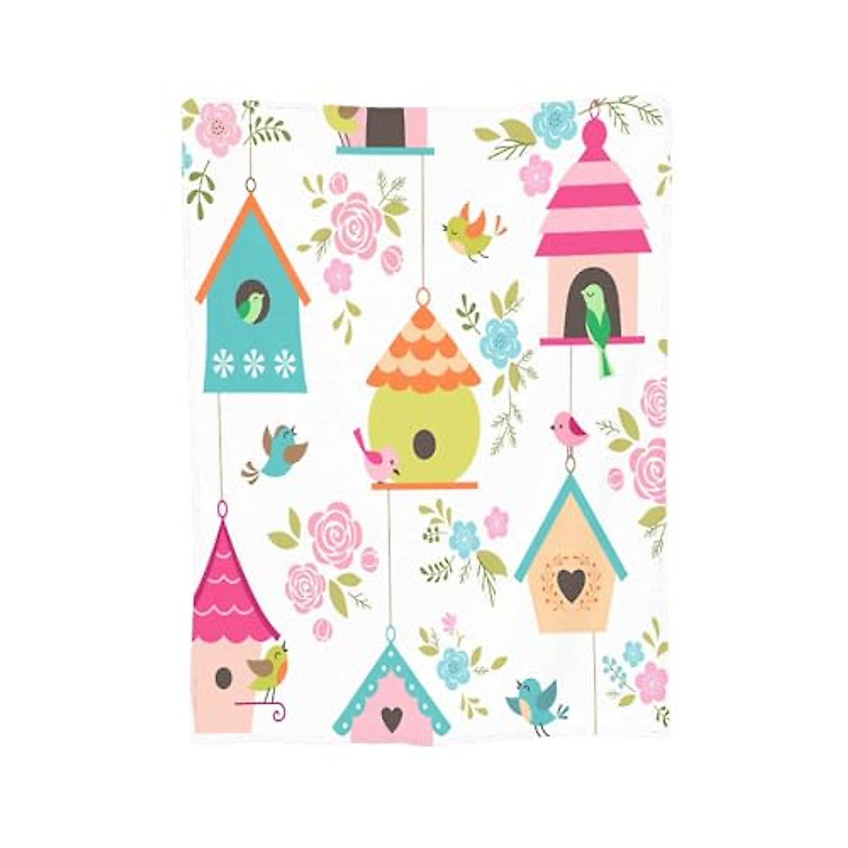 Throw Blanket 60x80 Inch,Floral Birds Houses Home Flannel Soft Cozy Fluffy Throw Blankets and Warm Throws for Adults in Couch Sofa Bed 60x50 Inch