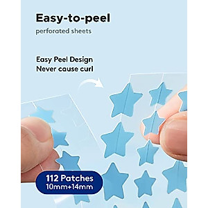 LitBaer Star-Shaped Pimple Patch Hydrocolloid Acne Stickers with Tea Tree Oil + Salicylic Acid, Cover Dot for Acne Blemish, Pimples, Whiteheads, Zit, Draw out Oil & Impurities, 112 Dots, 14mm & 10mm