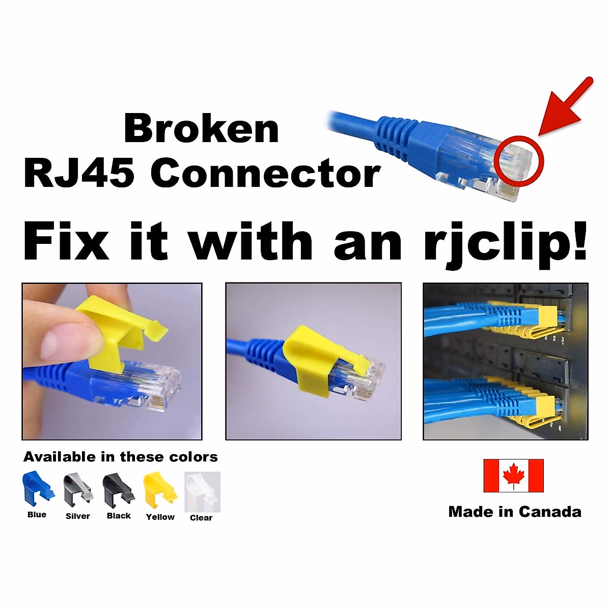 RJCLIP - Broken RJ45 Connector Solution (5 pcs in Black, Silver, Blue, Yellow, and Clear Colors)