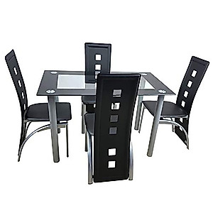 Karl home 5-Piece Dining Table Set with 1 Glass Dining Table and 4 PVC Chairs, Modern Dining Table Set for Kitchen & Breakfast Dining Living Room, Space Saving