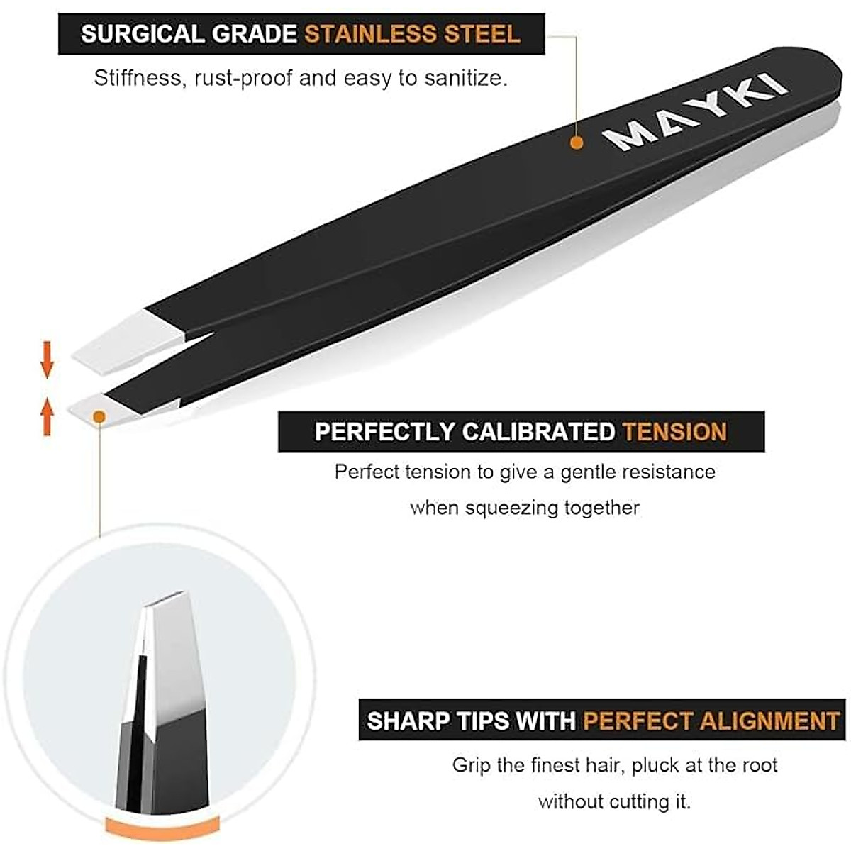 Eyebrow Tweezers Set 6 PCS, Professional Stainless Steel Eyebrow Tweezers Kit for Women/Men, Great Precision Tweezers Set for Eyebrow/Facial Hair Removal/Ingrown Hairs/Splinter/Tick Remover by MAYKI