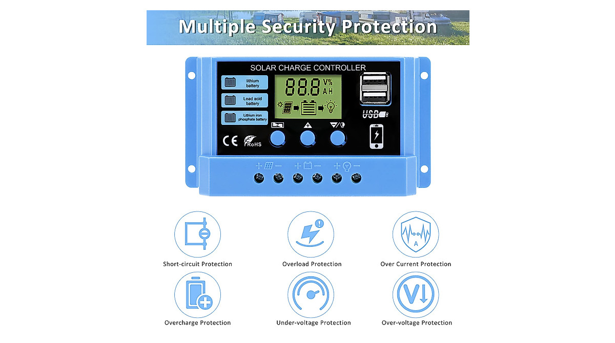 30A Solar Charge Controller Grathia 12V/24V with USB Ports & LCD