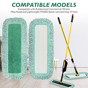 Dust Mop Pads for Rubbermaid Commercial Microfiber Dust Mop - 18 inch Mop Head Replacement with Fringe - Reusable Wet & Dry Cleaning Flat Mop System 18" 17" Refill for Multi-Surface Floor - 4 Pack