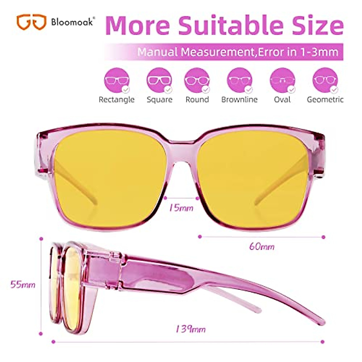 Bloomoak Polarized Large Fit Over Night Driving Glasses/ 2023 Updated AR-Coated Anti Glare/Oversized Night Vision Glasses Over Glasses