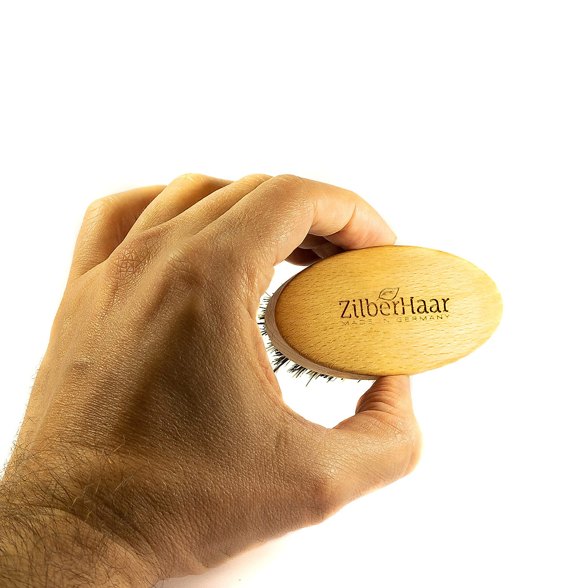 ZilberHaar - Elemental Beard Brush for Men and Mustache Brush - Stiff Natural Bristles and Beech wood - 100% Animal free - Made in Germany - 3 inches long