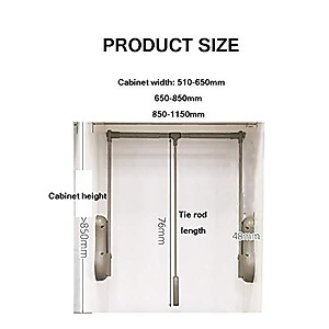 Drop-Down Wardrobe Hanger, Adjustable 510-1150mm, Closet Rod Wardrobe Lifter Storage Rack, Effectively Saving Space, Bearing 30KG (Size : 650-850mm)