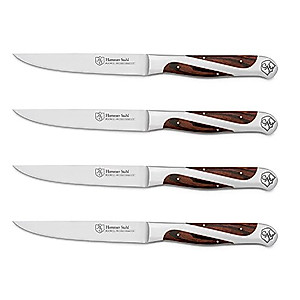 Hammer Stahl 4 Piece Steak Knife Set, 5-Inch - Non Serrated High Carbon German Steel - Ergonomic Quad-Tang Pakkawood Handle - Professional Balanced Cutlery