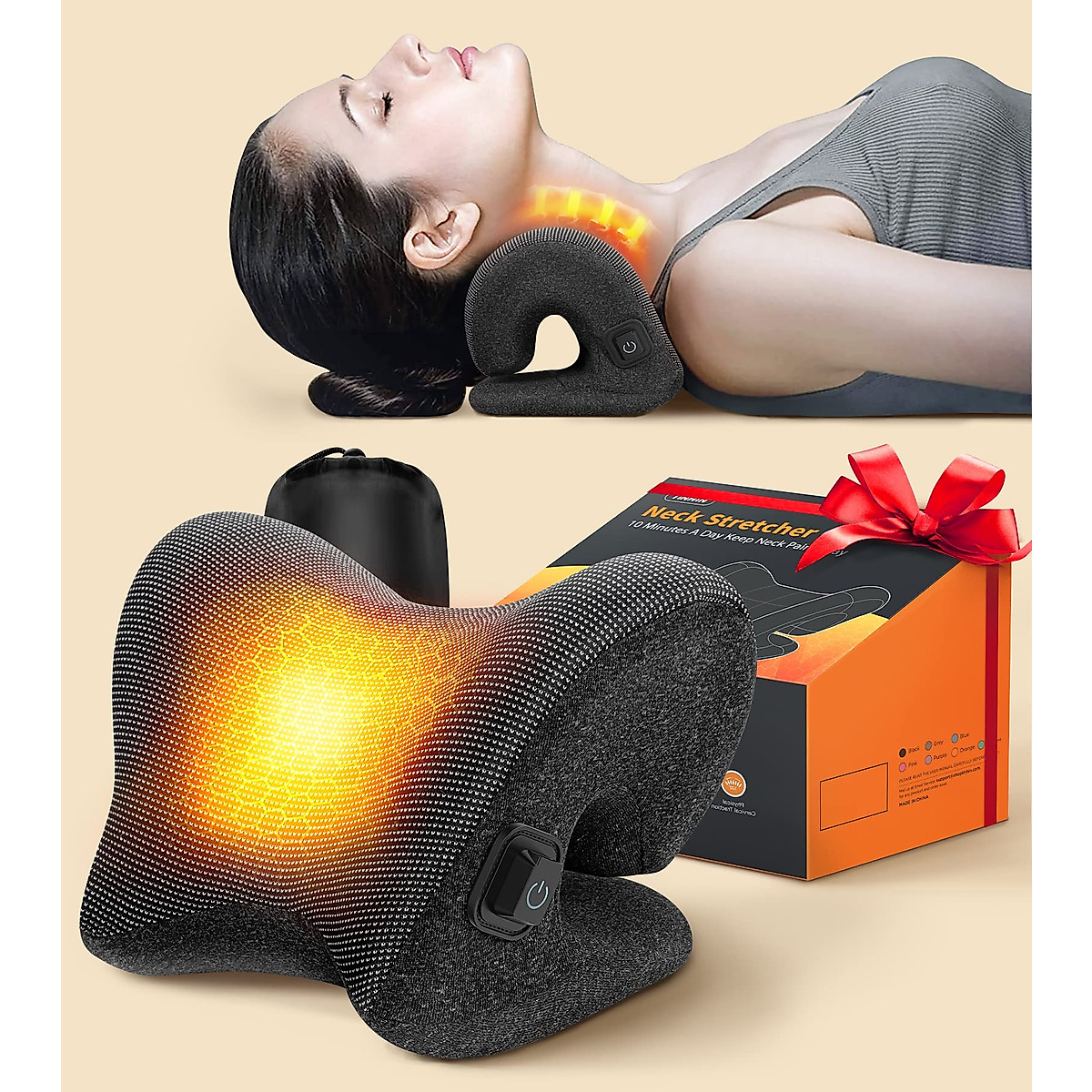 Tinhin 3S Heated Neck Stretcher for 9X Pain Relief, 3X Larger Graphene Heating Area w/Magnetic Therapy Case, Cervical Traction Device Pillow, Neck and Shoulder Relaxer Support for TMJ Spine Alignment