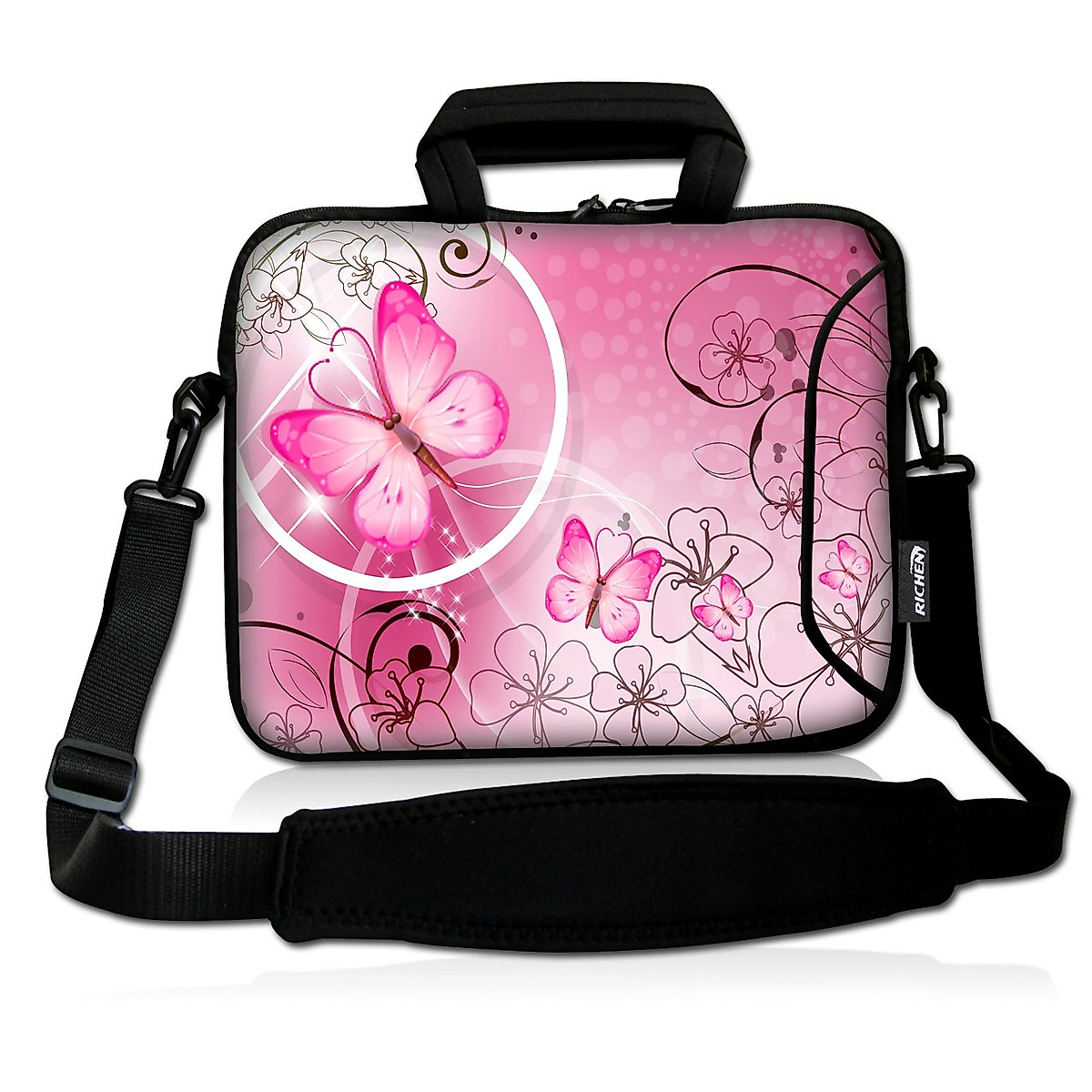 RICHEN 10 inch Messenger Bag Carrying Case Sleeve with Handle Accessory Pocket Fits 7 to 10-Inch Laptops/Notebook/Kids tablet (7-10.2 inch, Pink Butterfly)