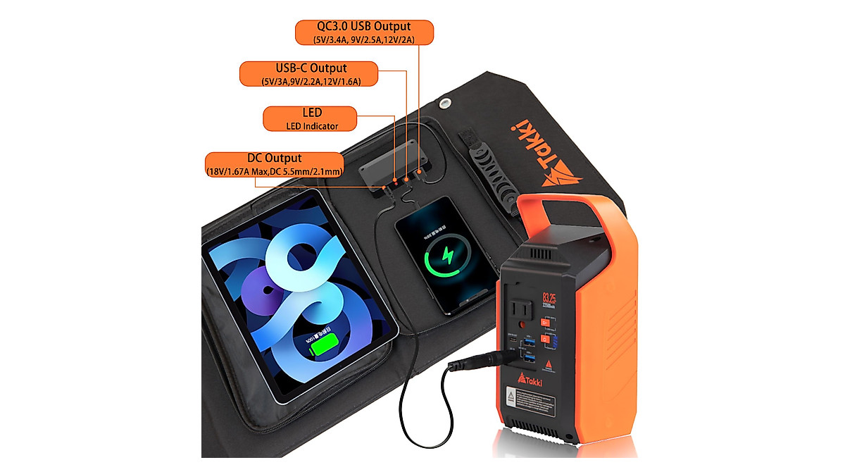 Takki 30W Foldable Solar Panel, Portable Solar Charger Kit with USB ...