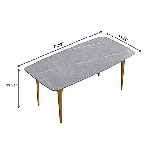 Voohek, 6-12 Kitchen Dining Table, with Artificial Marble Stone Top, Metal Leg, for Living Room, 6-8 People (No Chairs), Gray