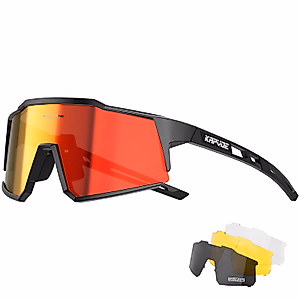 KAPVOE Polarized Cycling Glasses with 4 Interchangeable Lenses TR90 Sports Sunglasses Women Men Running MTB Bike Bicycle Accessories 01 Red Black